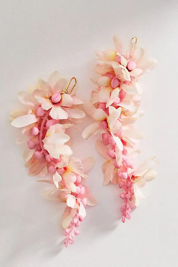 Anthropologie Petal Cascade Statement Drop Earrings - Light Pink