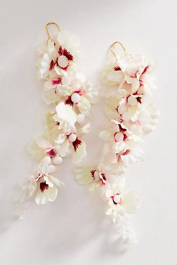 Anthropologie Petal Cascade Statement Drop Earrings - Pink/white