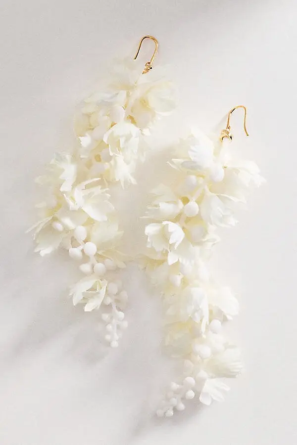 Anthropologie Petal Cascade Statement Drop Earrings - White