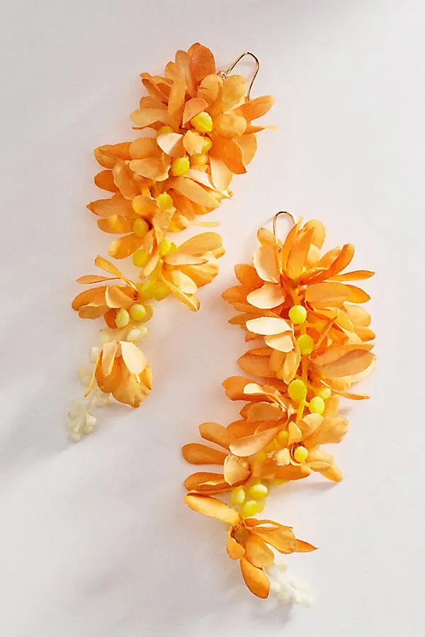 Anthropologie Petal Cascade Statement Drop Earrings - Yellow