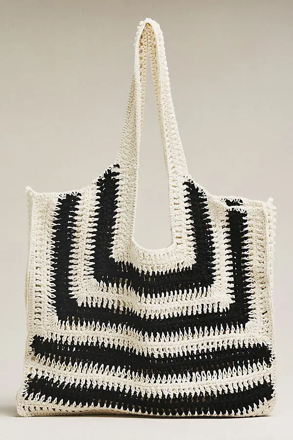L*Space Cayl Crochet Tote Bag - Black & Ivory