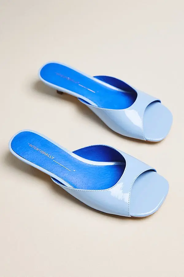 Intentionally Blank Patent Leather Kitten Heel Sandals - Light Blue