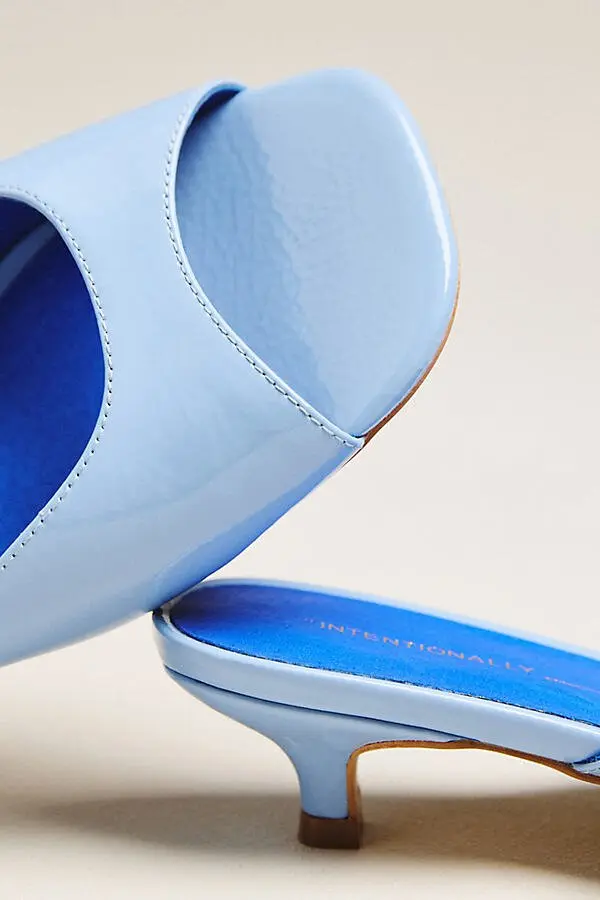 Intentionally Blank Patent Leather Kitten Heel Sandals - Light Blue