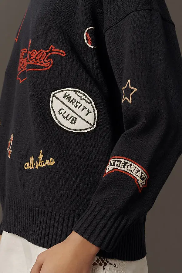 The Great. Embroidered Pullover Sweater - Navy