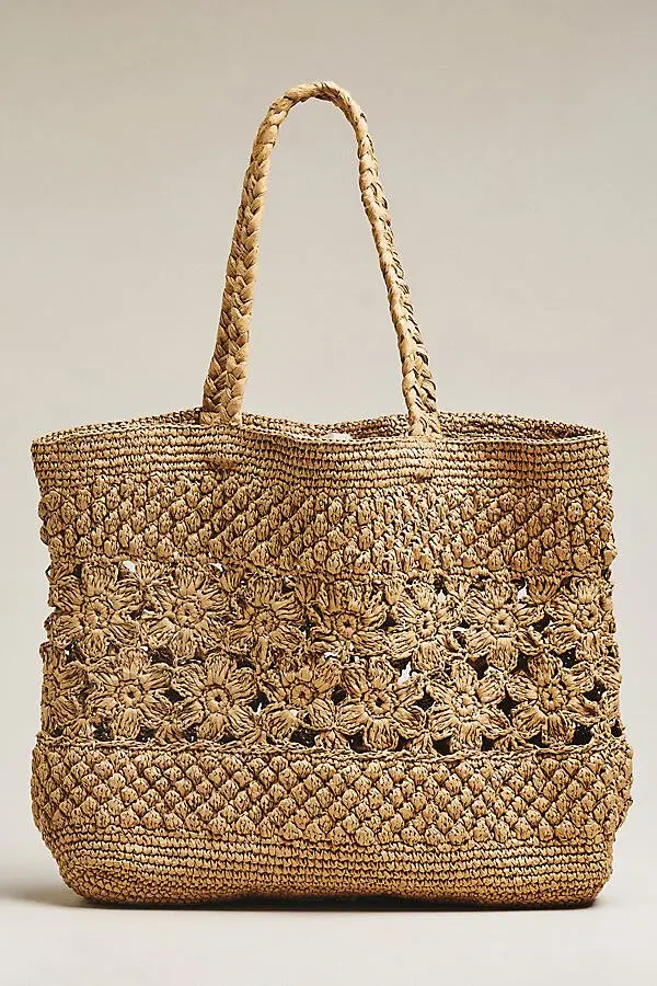 LoveShackFancy Sharlo Crochet Flower Tote Bag