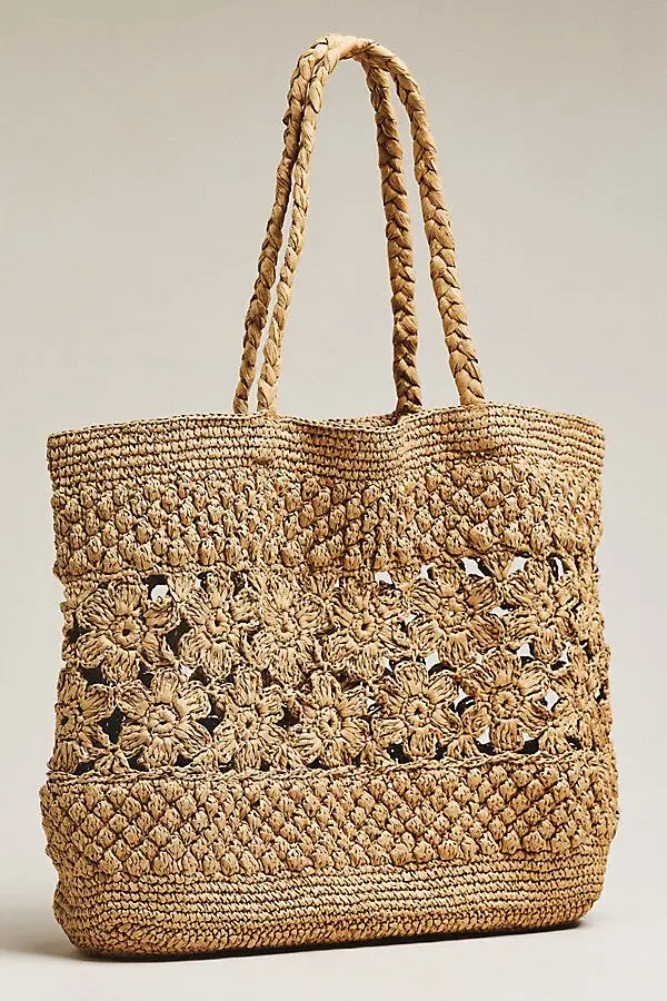 LoveShackFancy Sharlo Crochet Flower Tote Bag