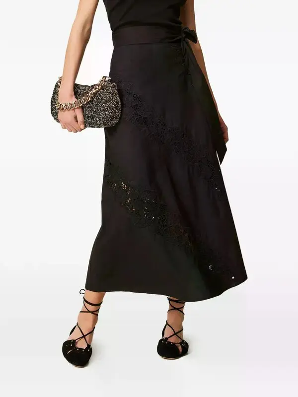 TWINSET Midi Lace Belted Skirt - Black