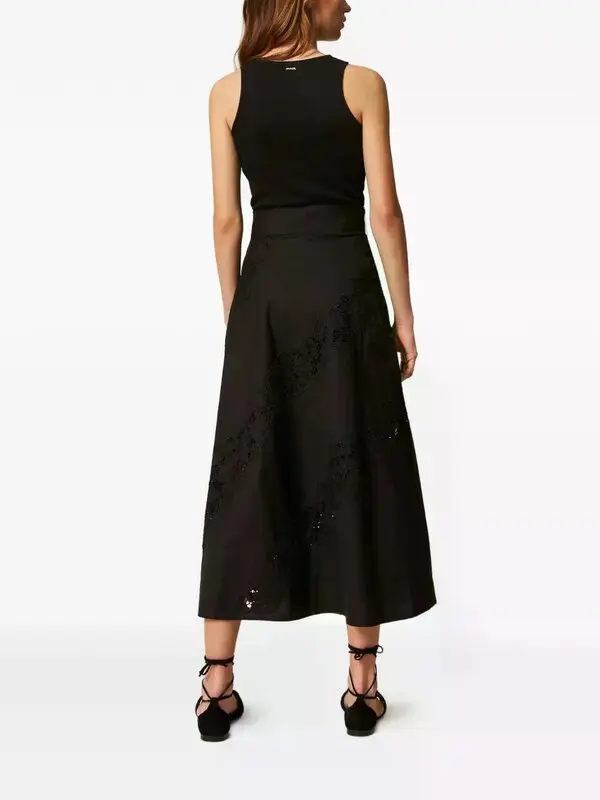 TWINSET Midi Lace Belted Skirt - Black