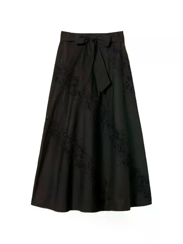 TWINSET Midi Lace Belted Skirt - Black