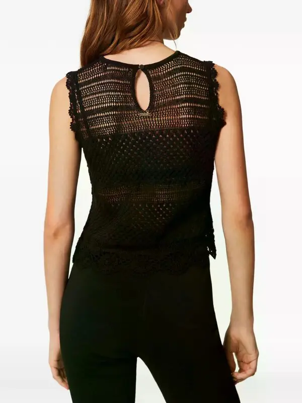 TWINSET Sleeveless Openwork Knit Top With Rhinestones