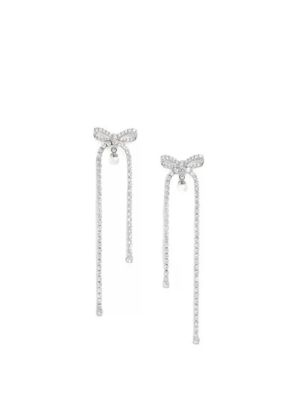 SELF-PORTRAIT Crystal-embellished Bow Drop Earrings - Silver