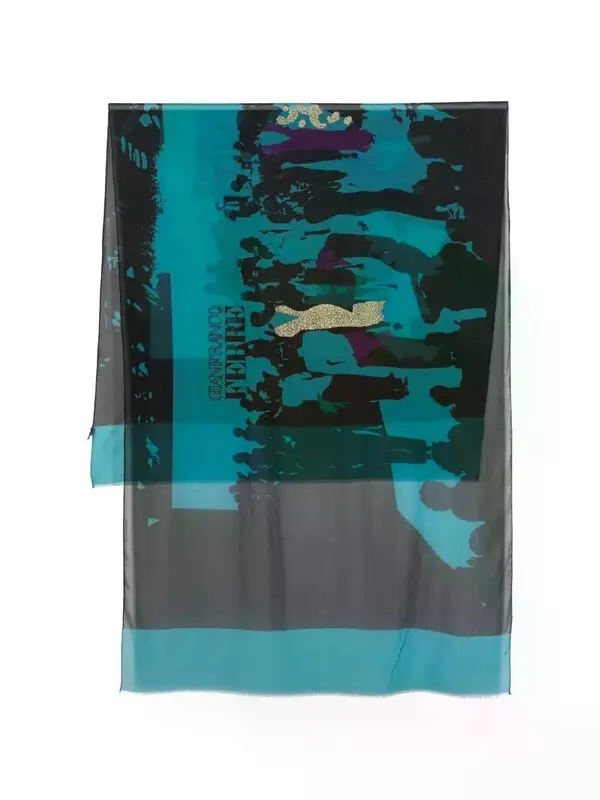 Gianfranco Ferre Crowd-pattern Silk Scarf - Blue