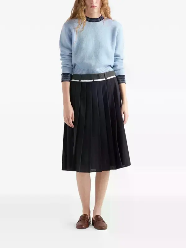 Prada Cashmere Crew Neck Sweater With Striped Cuffs
