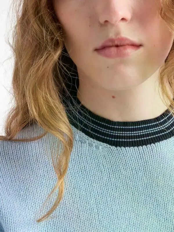 Prada Cashmere Crew Neck Sweater With Striped Cuffs