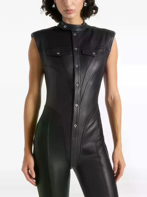 Manière De Voir Flared Jumpsuit With High Neckline And Popper Closure