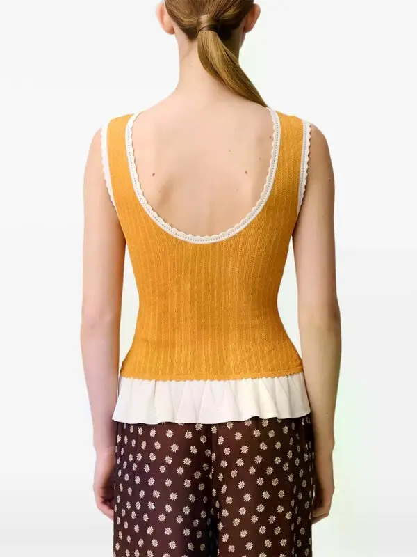 Claudie Pierlot Sleeveless Ruffled Scallop Knit Top - Yellow