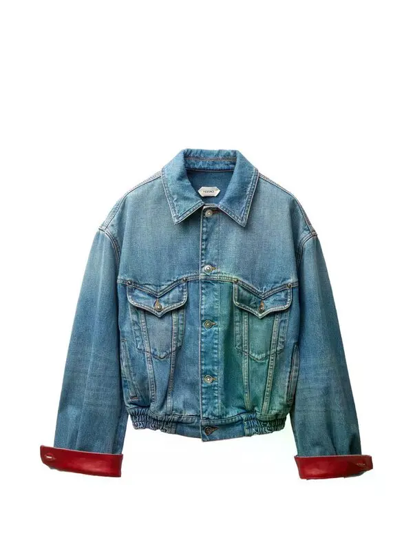 Versace Denim Blouson Jacket With Leather Inserts