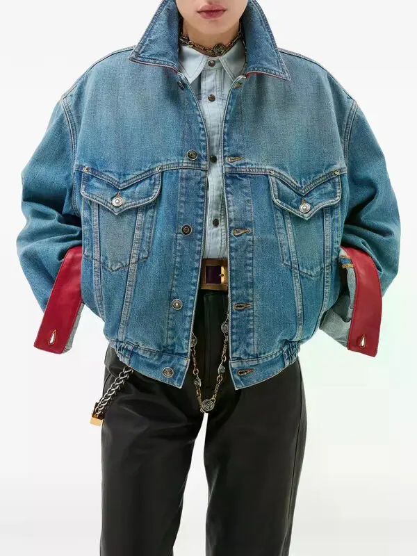 Versace Denim Blouson Jacket With Leather Inserts