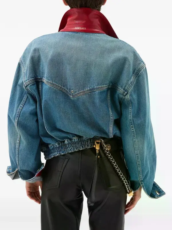 Versace Denim Blouson Jacket With Leather Inserts