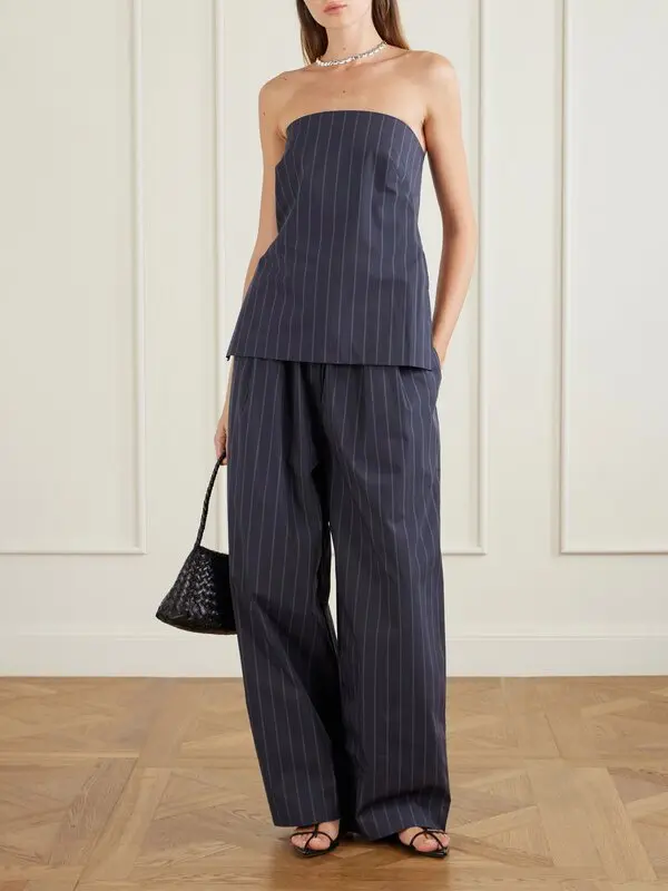 ST. AGNI Strapless Open-back Striped Cotton-blend Top - Blue