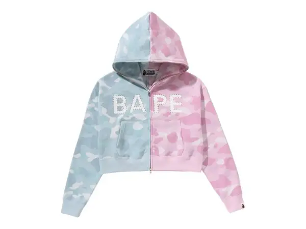 A BATHING APE Crystal Logo Camo Zip Hoodie - Pink
