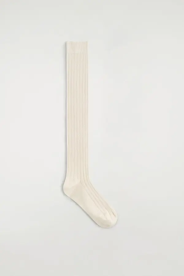 Cos Ribbed Silk Knee Socks - White
