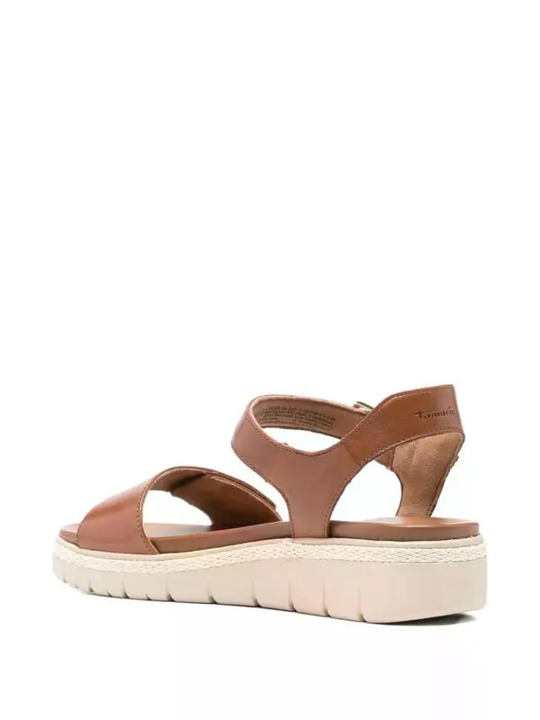 TAMARIS Buckle Strap Leather Sandals - Brown
