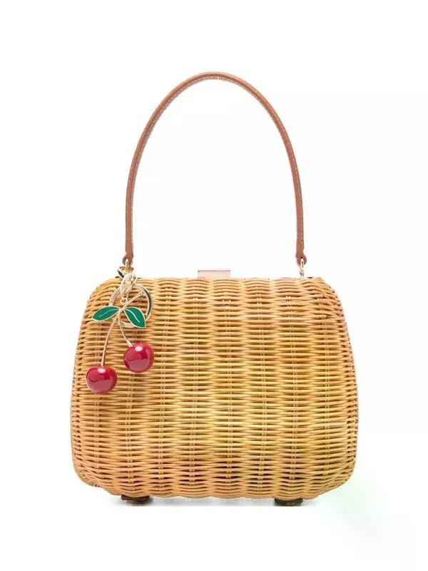 SELF-PORTRAIT Mini Cherry Woven Bucket Bag - Neutrals