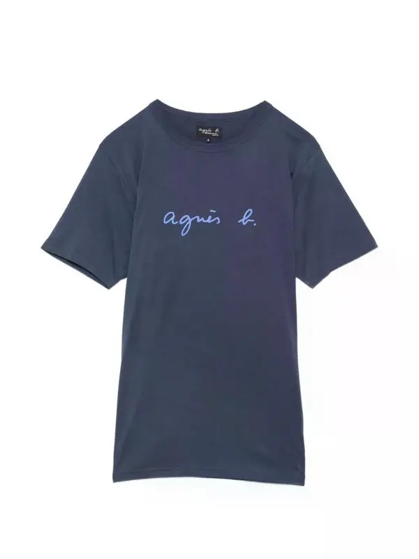 AGNES B. Logo-print Round Neck T-shirt - Blue
