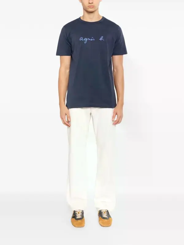 AGNES B. Logo-print Round Neck T-shirt - Blue