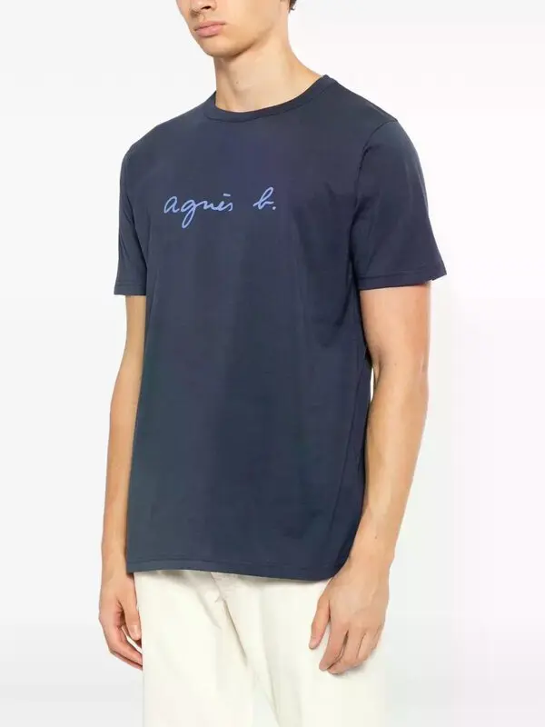 AGNES B. Logo-print Round Neck T-shirt - Blue