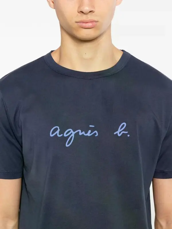 AGNES B. Logo-print Round Neck T-shirt - Blue