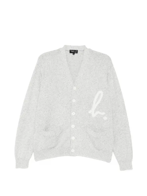 AGNES B. Logo V-neck Cardigan - Grey