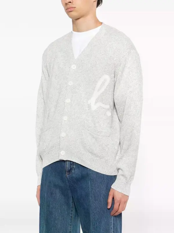 AGNES B. Logo V-neck Cardigan - Grey