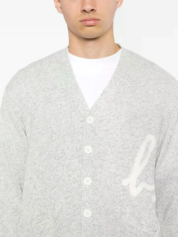 AGNES B. Logo V-neck Cardigan - Grey