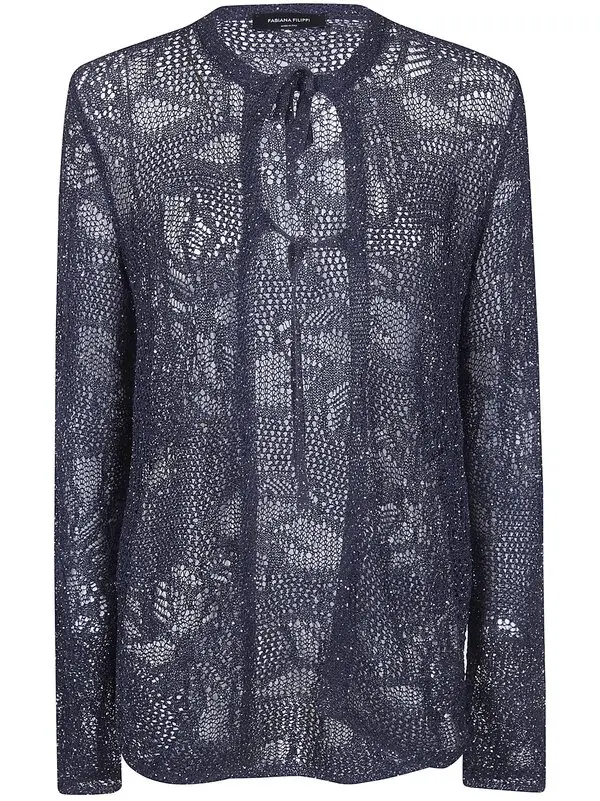 Fabiana Filippi Round Neck Cardigan With Ribbon - Blue