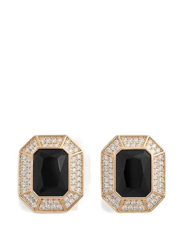 SELF-PORTRAIT Black Crystal Encrusted Earrings - Metallic