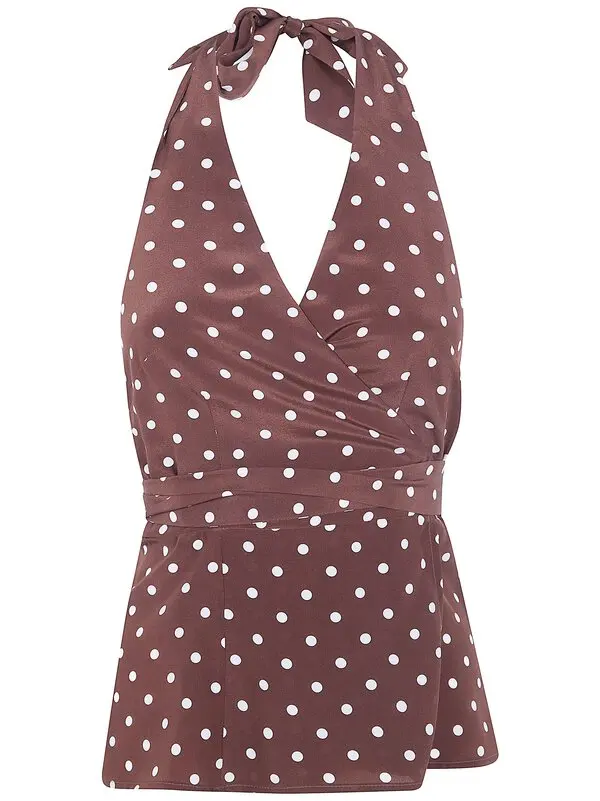 P.a.r.o.s.h Sbillo" Silk Crepe De Chine Polka Dot Halter Dress - Brown