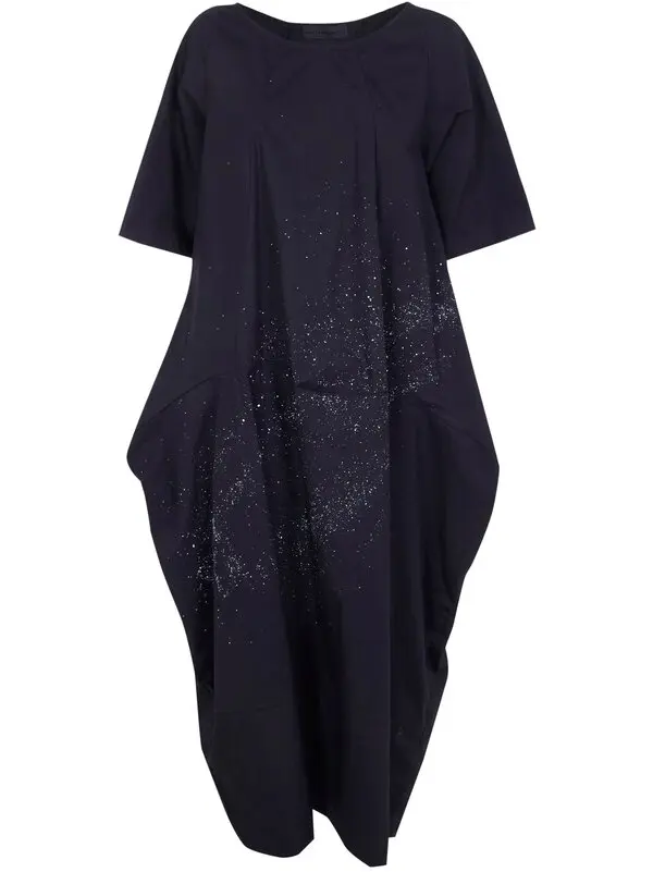 MARIA CALDERARA Crinkled Cotton Long Dress - Black
