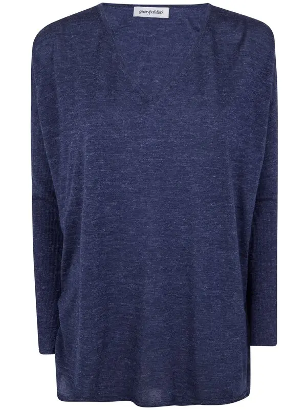 GENTRYPORTOFINO Knit V-neck Sweater - Blue