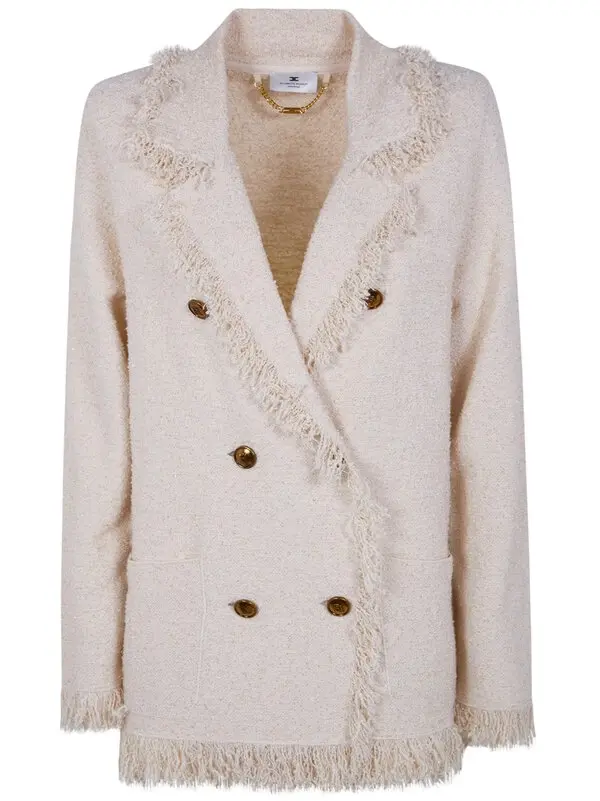 Elisabetta Franchi Double Breasted Knit Jacket - White