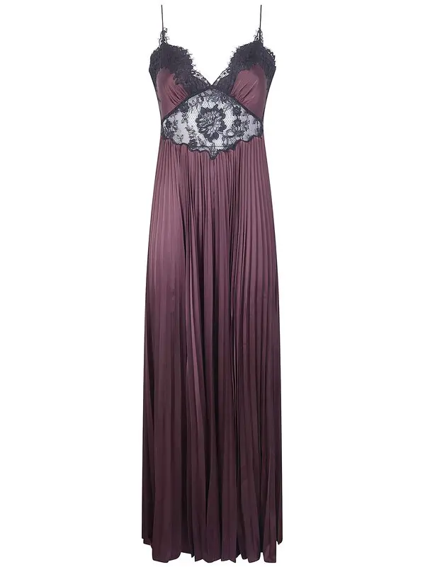 SELF-PORTRAIT Satin Lace Insert Maxi Dress - Brown
