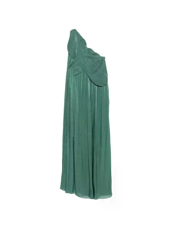 Costarellos One-shoulder Pleated Gown - Green