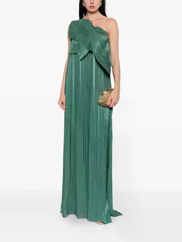 Costarellos One-shoulder Pleated Gown - Green