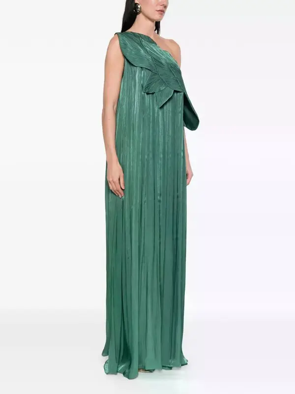 Costarellos One-shoulder Pleated Gown - Green