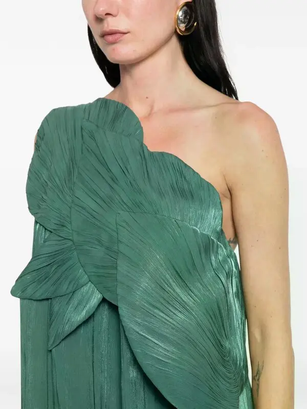 Costarellos One-shoulder Pleated Gown - Green