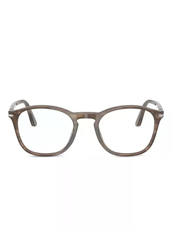 Persol Striped Acetate Round Frame Glasses - Brown