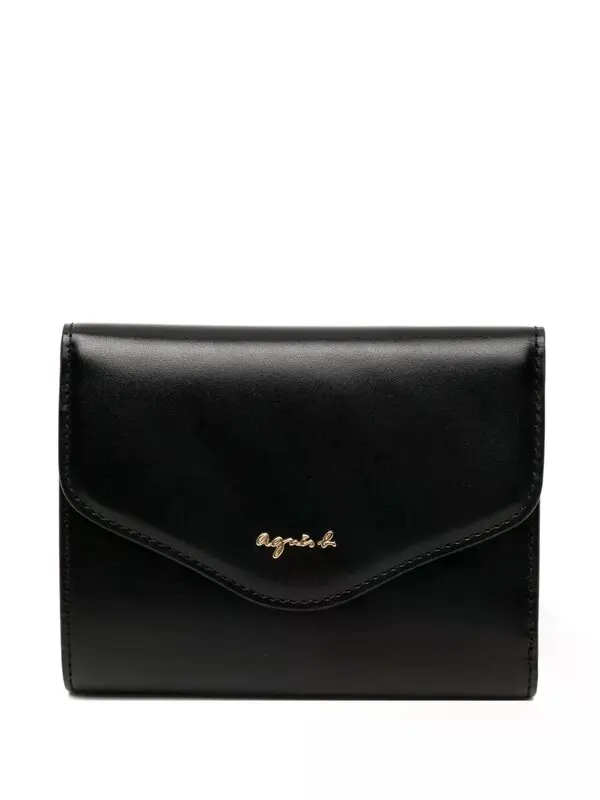 AGNES B. Flap Leather Wallet - Black