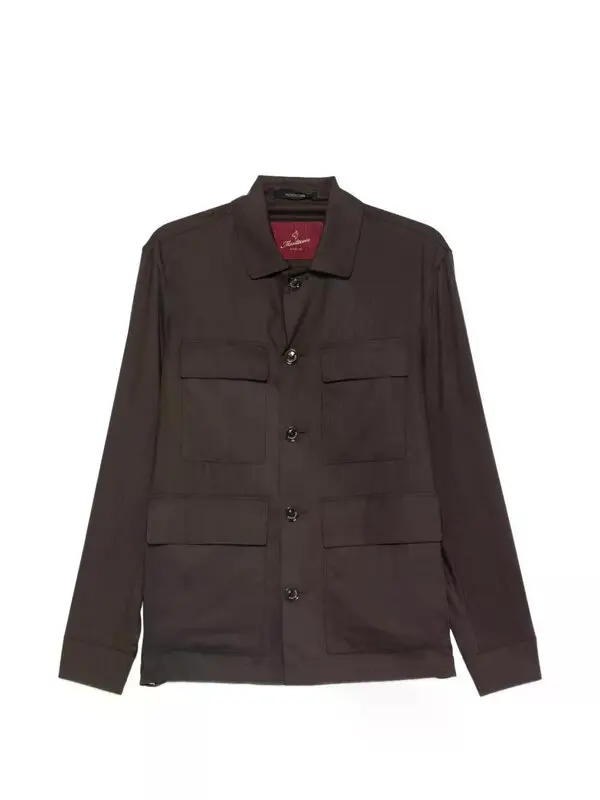 MONTECORE Dark Wool Point Collar Buttoned Pocket Jacket - Brown