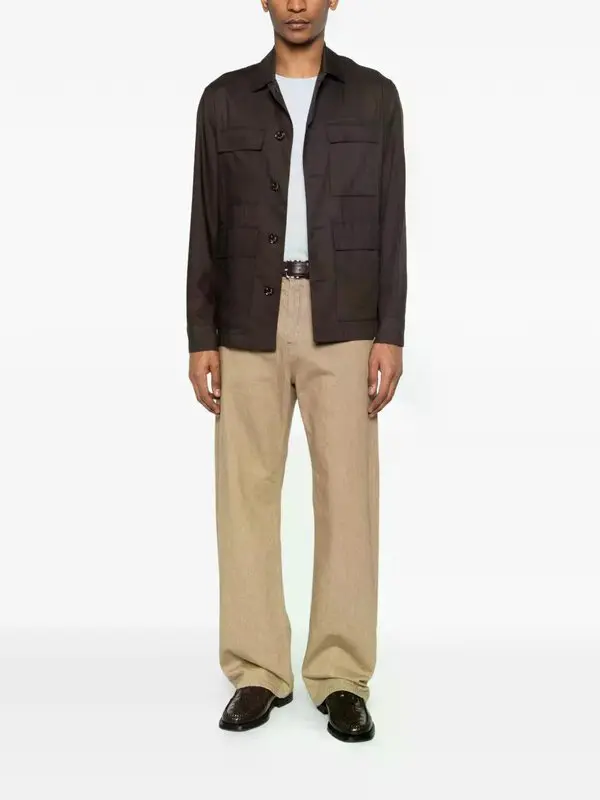 MONTECORE Dark Wool Point Collar Buttoned Pocket Jacket - Brown